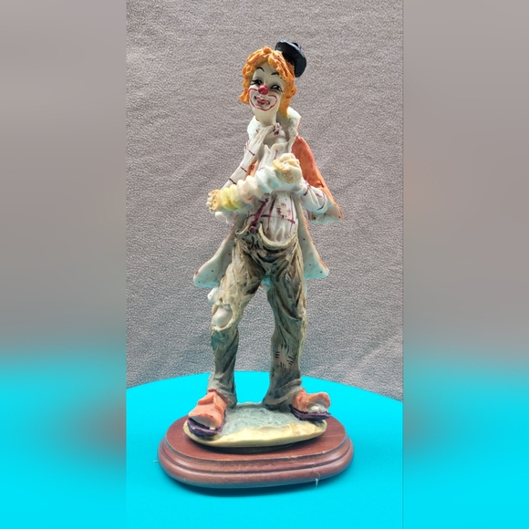 Source Unknown | Art | Vintage Standing Clown Figurine Holding ...